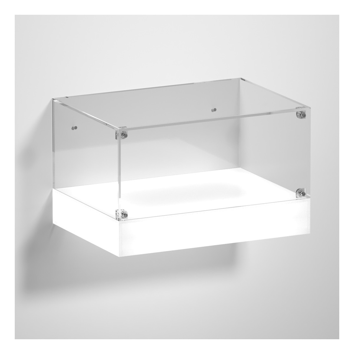 Customizable - Wall display case with LED-lit opal base and 5-sided ...