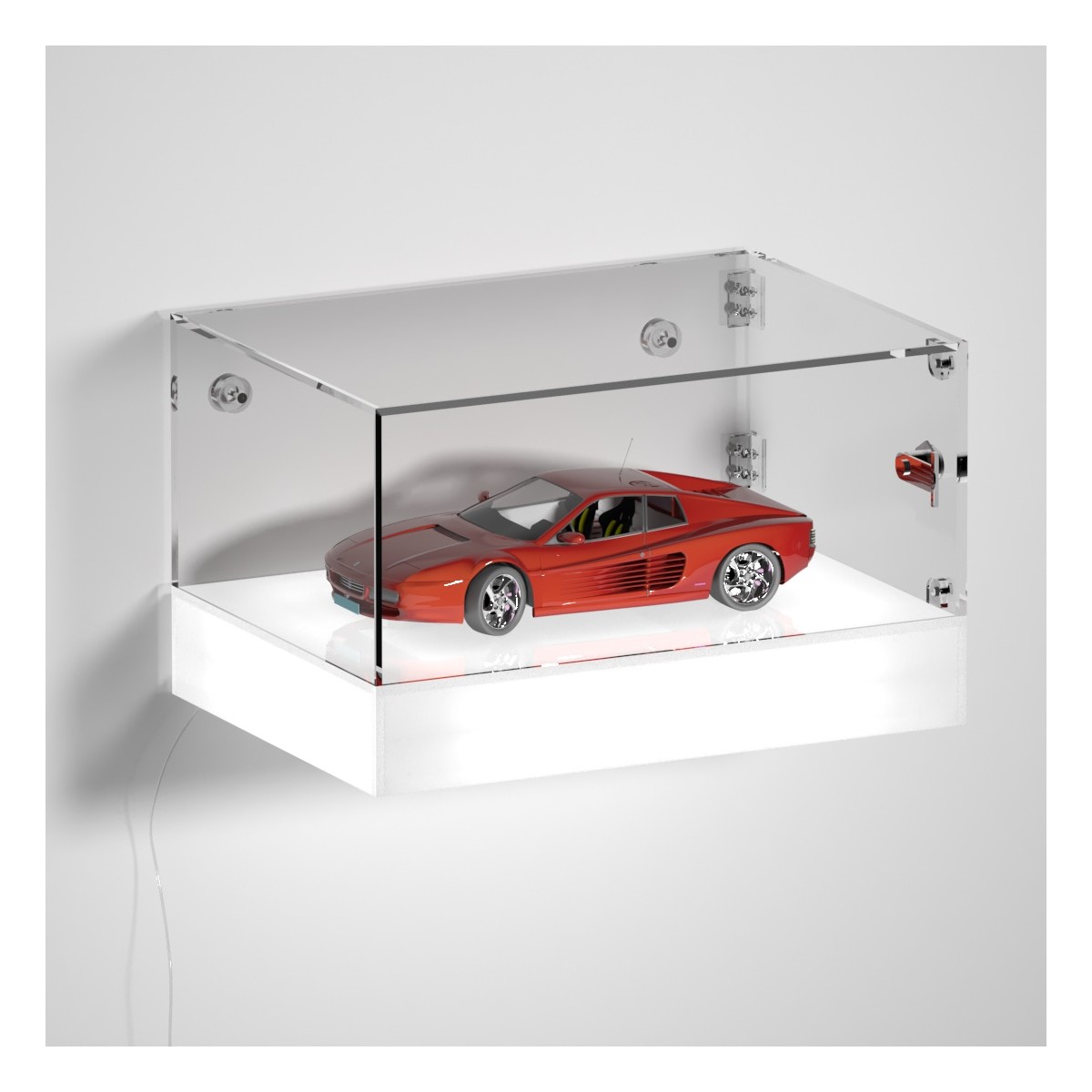 Customizable - Wall display case with LED-lit opal base and 5-sided ...