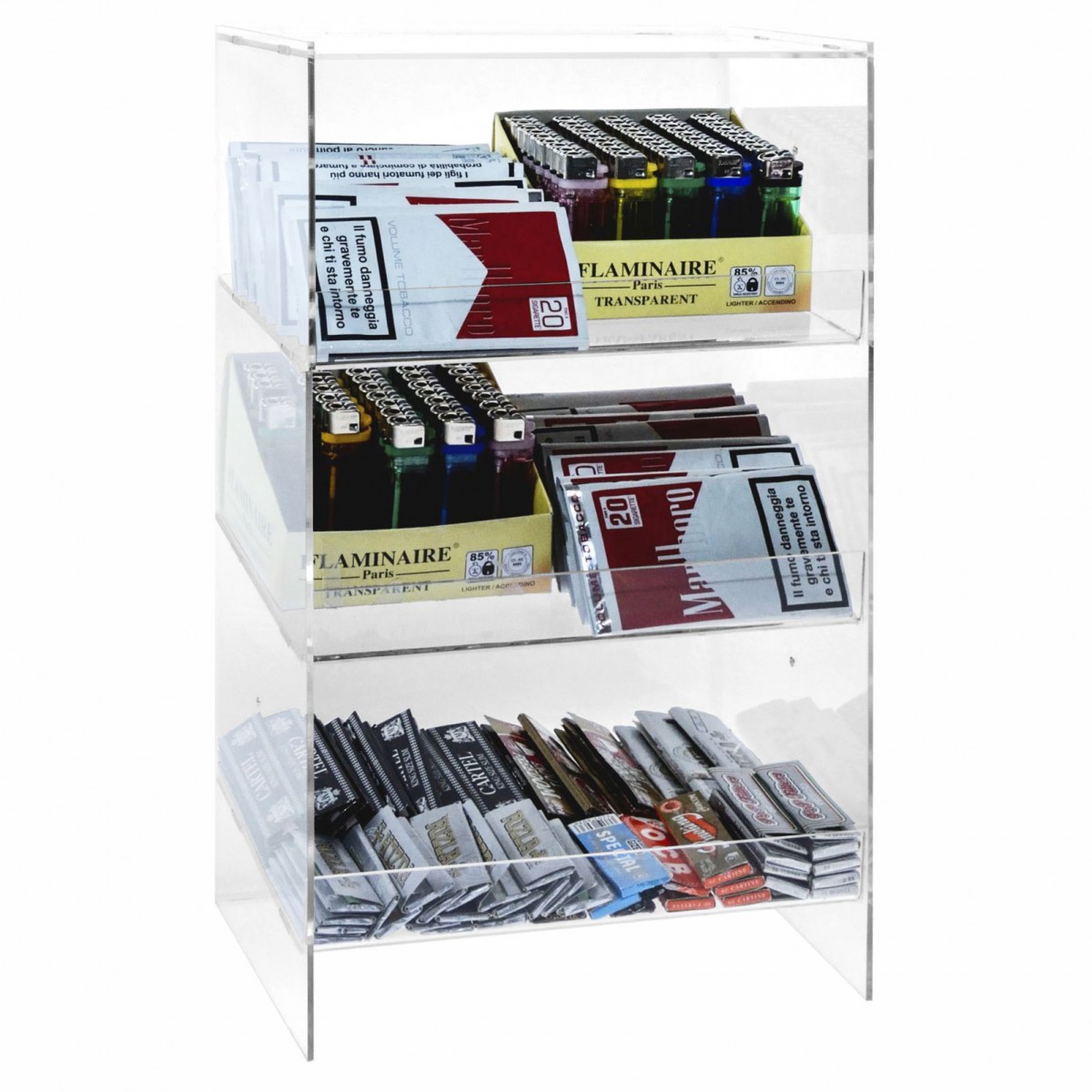 Transparent Plexiglass Lighter/Tobacco Holder Display Stand with 1 Shelf